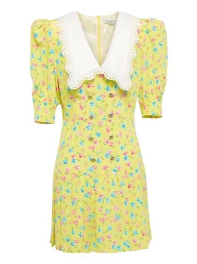 Alessandra Rich Floral Silk Minidress - Yellow