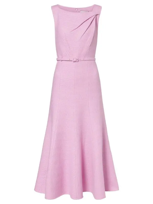 Roland Mouret Asymmetric Belted Bouclé Midi Dress - Pink