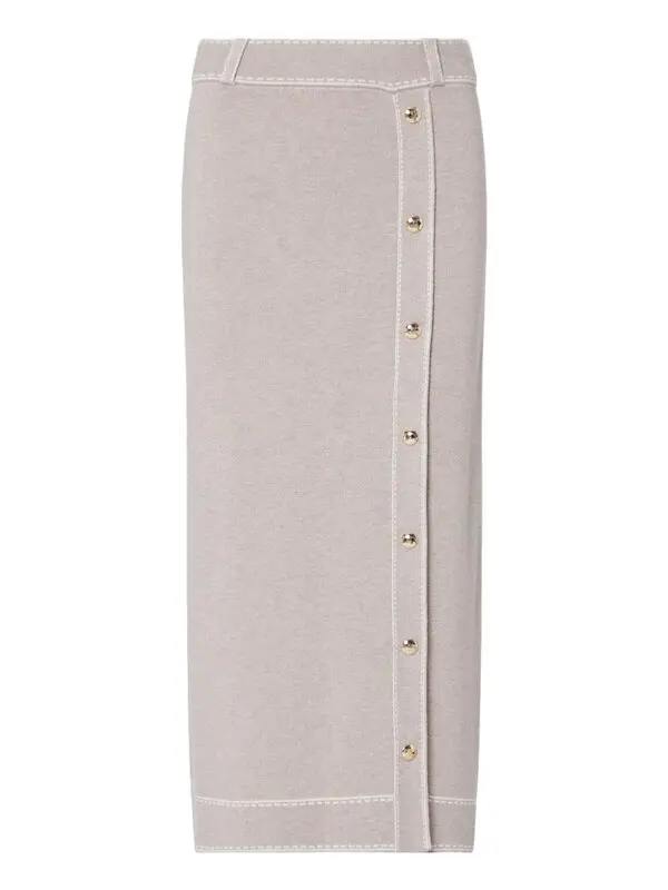 Liu Jo Midi Skirt In Silk Blend With Visible Stitching And Golden Buttons - Beige