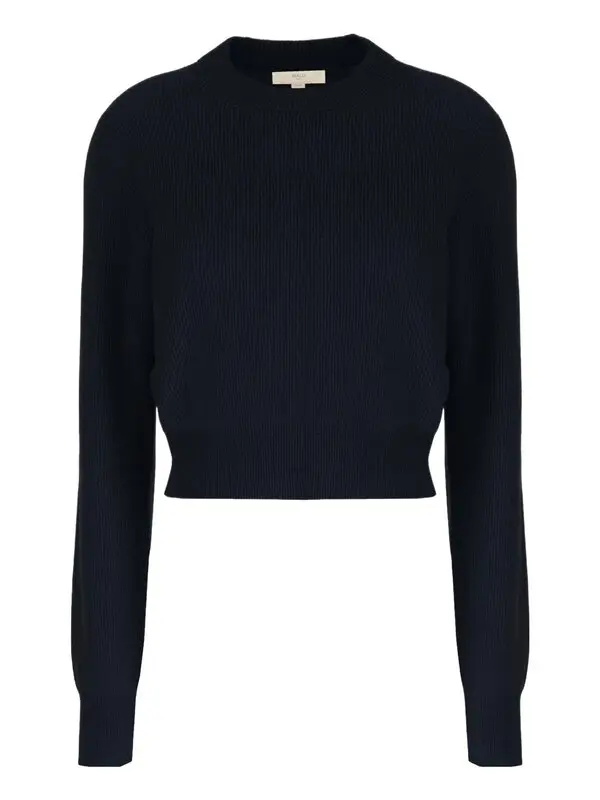 Malo Ribbed Crew Neck Long Sleeve Sweater - Black