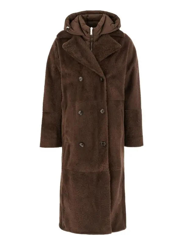 MOORER Hooded Double-breasted Coat - Brown