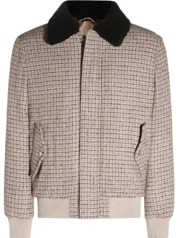 Eleventy Checked Jacket With Turn-down Collar And Ribbed Cuffs - Nude