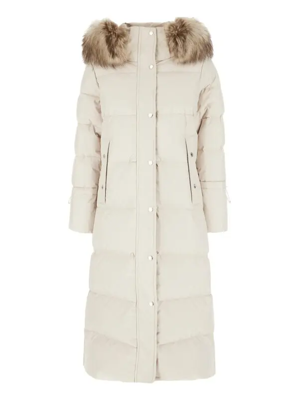 MOORER Long Hooded Quilted Down Coat - Beige