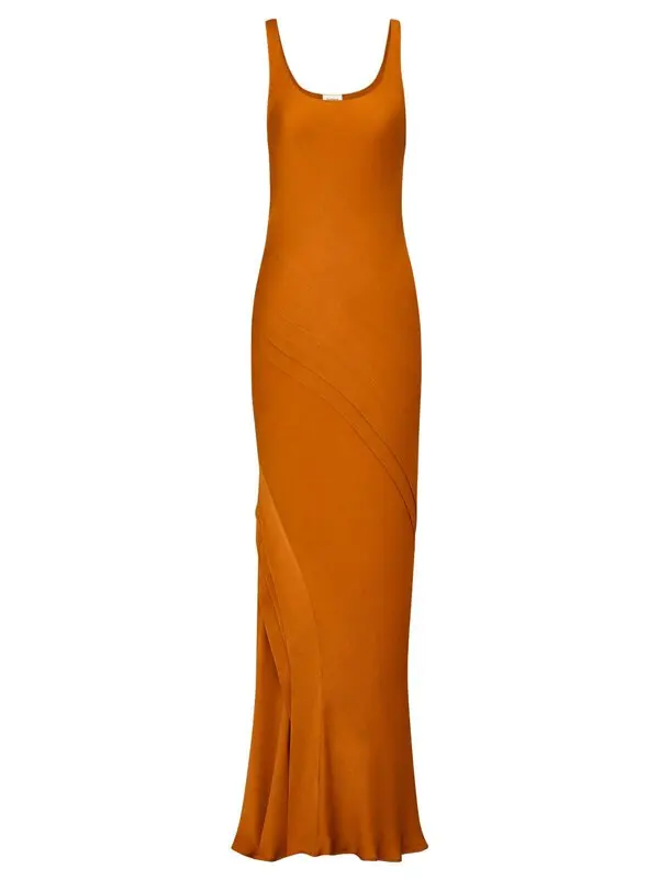 Saint Laurent Draped Silk Satin Tank Dress - Orange