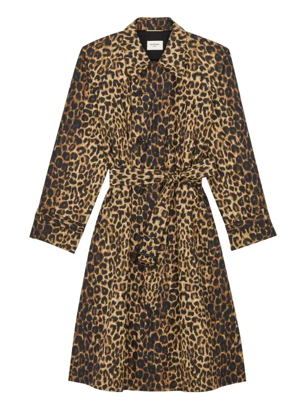 Saint Laurent Leopard Printed Trench Coat - No