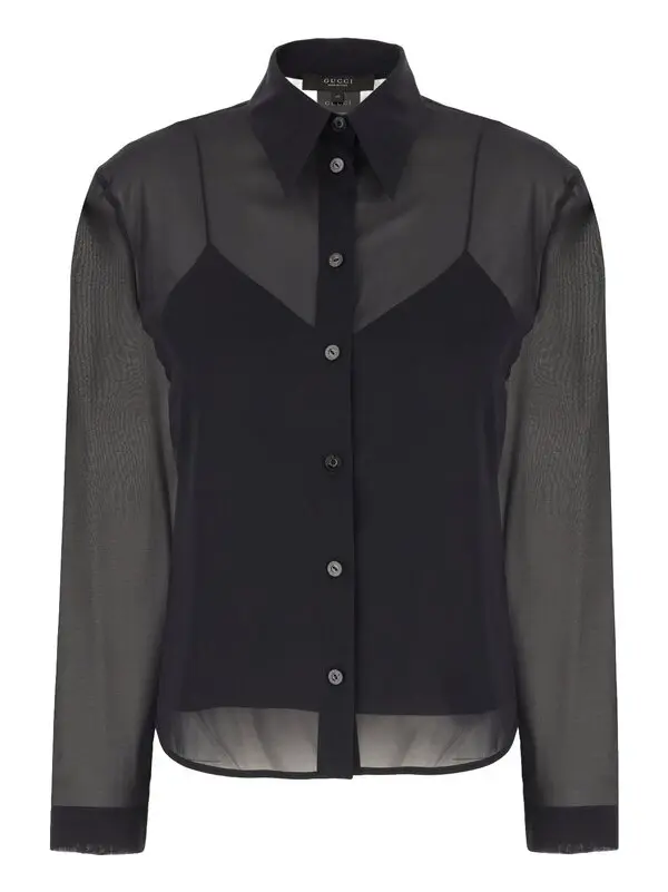 Gucci Sheer Button-up Shirt With Draped Detail - Multicolor
