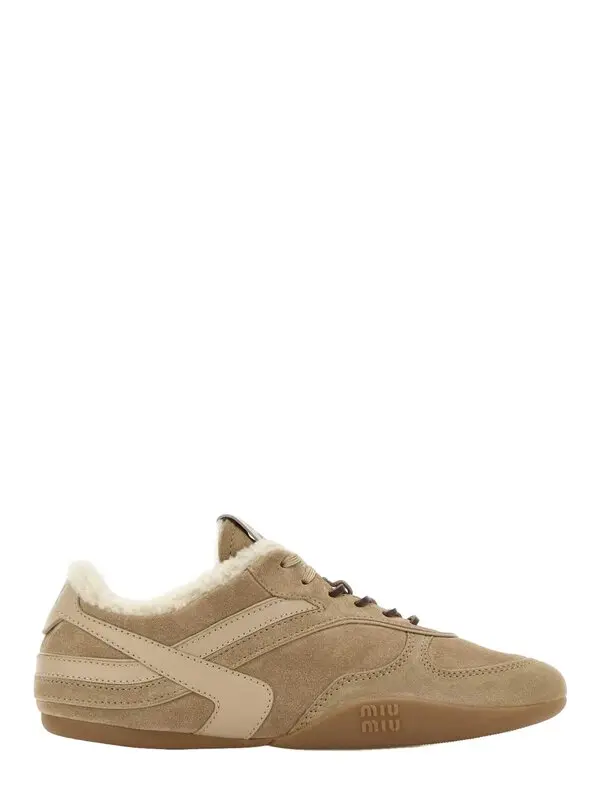 Miu Miu Beige Suede Sneakers - Brown