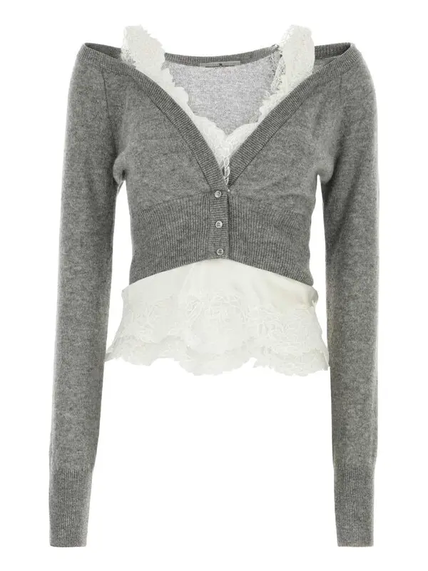 ERMANO SCERVINO Ermanno Scervino Two-tone Cashmere And Stretch Silk Top - Gray