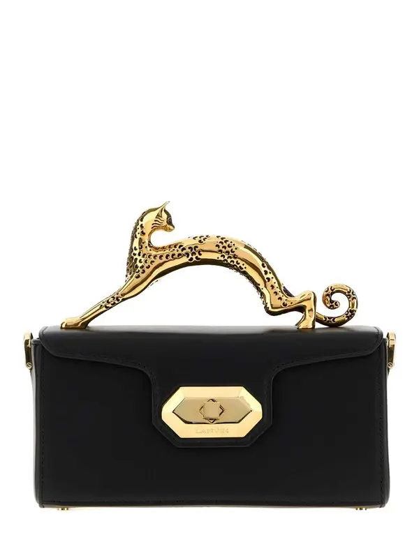 LANVIN Leather Nano Pencil Cat Handbag With Golden Metal Finishing - Black
