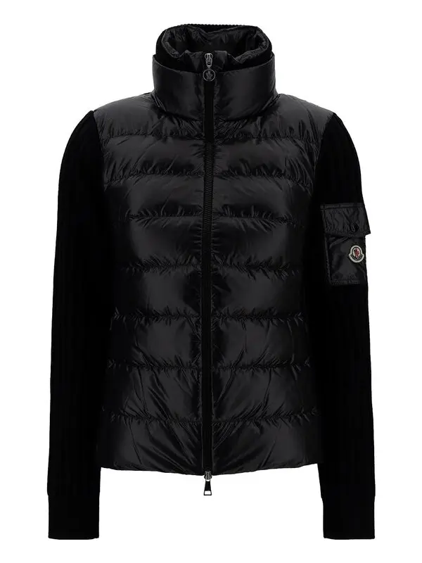 Moncler Down-filled Cardigan With High Neck And Logo Patch - Multicolor