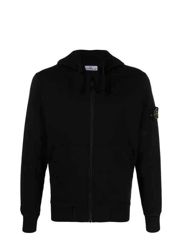 Stone Island Cotton Zip-up Hoodie With Compass Badge - Black