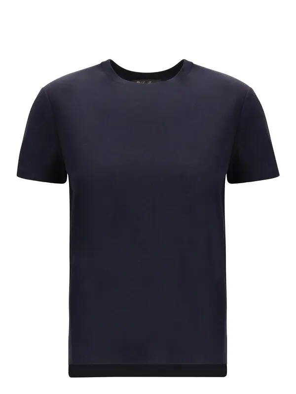 Loro Piana Cotton T-shirt With Embroidered Logo - Blue