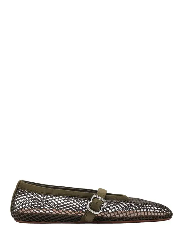Alaïa Flat Ballerinas In Mesh And Suede - Green