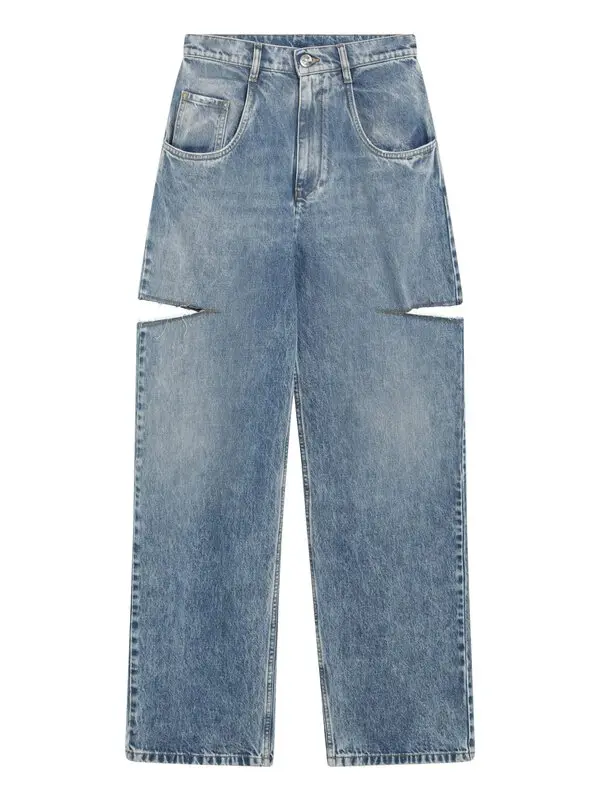 MAISON MARGIELA Wide Leg Jeans With Drawstrings And Distressed Details - Blue
