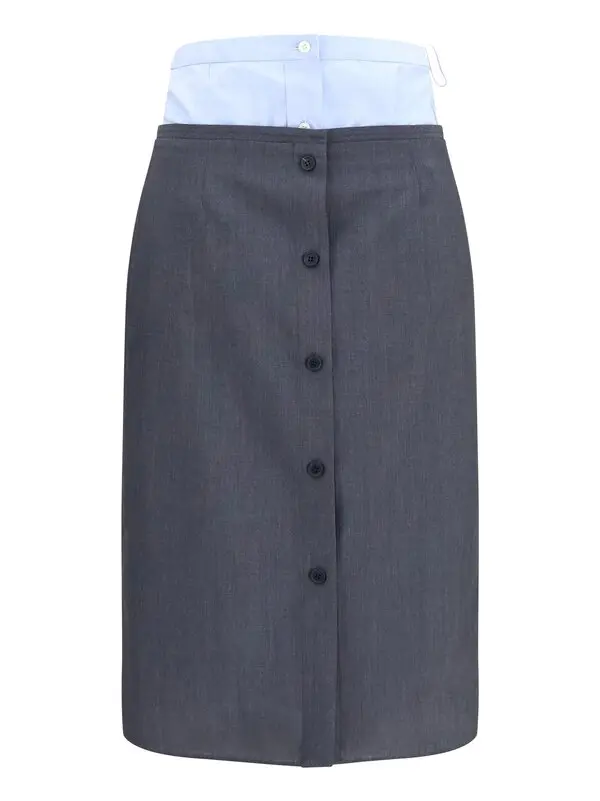 Prada Double-layer Midi Skirt In Cotton And Linen - Gray