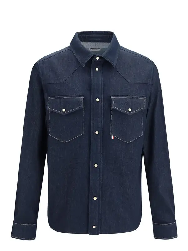 Moncler Denim Jacket With Logo Patch - Blue