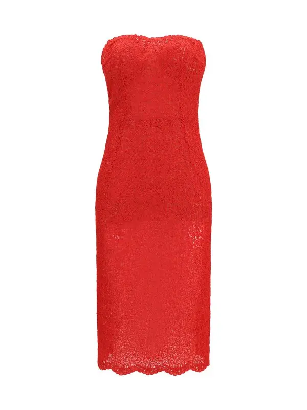 ERMANO SCERVINO Ermanno Scervino Strapless Midi Lace Dress - Red