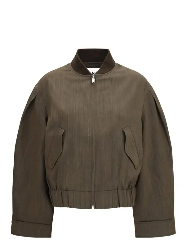 GANNI Lightweight Wool Bomber Jacket - Green