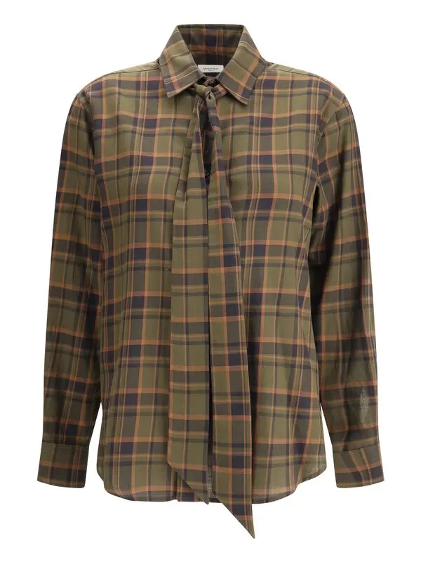 Saint Laurent Cassandre Check Lavallière Shirt With Bow Detail - Green