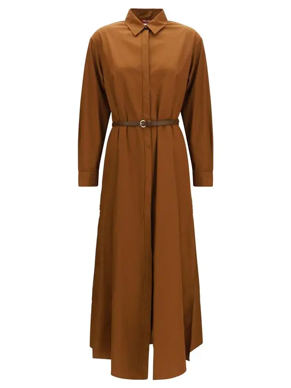 Max Mara Cotton Satin Belted Shirt Dress - Brown