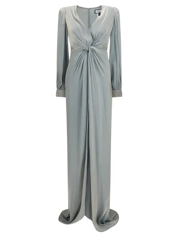NISSA Long Crossover Dress With Balloon Sleeves - Green