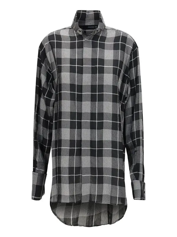 Phoebe Philo Custom Tux Shirt In Ombré Check Viscose - Black