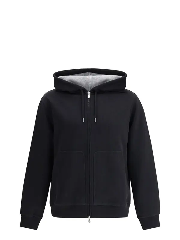 Brunello Cucinelli Full Zip Hoodie With Drawstring Hood - Black