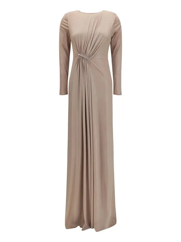 NISSA Long Chiffon Dress With Crystal Detail - Cream