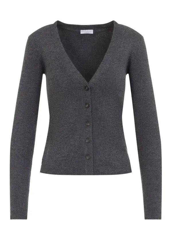 Brunello Cucinelli Lurex Cashmere Blend Cardigan - Gray
