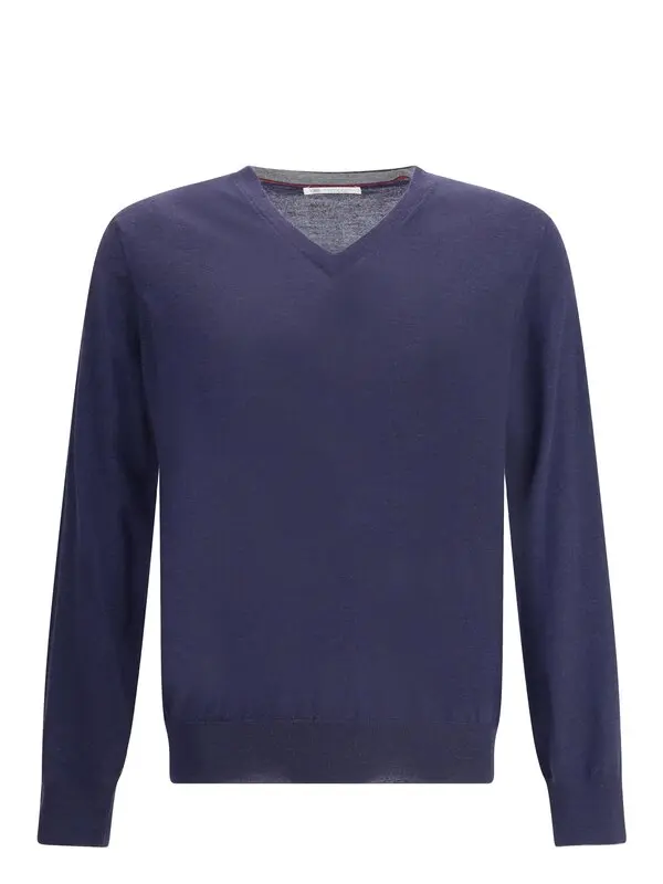 Brunello Cucinelli Ultrafine Virgin Wool V-neck Sweater - Blue