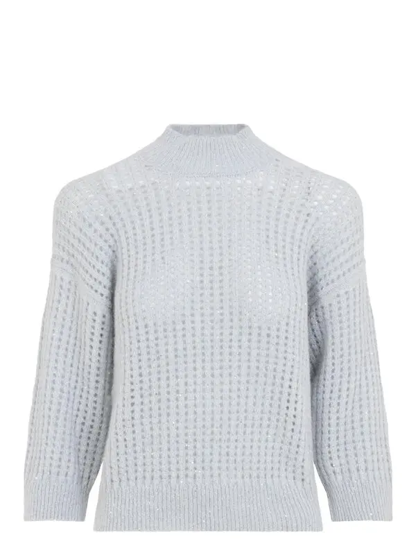 Peserico Open Knit Sequin Embellished Mock Neck Sweater - Blue