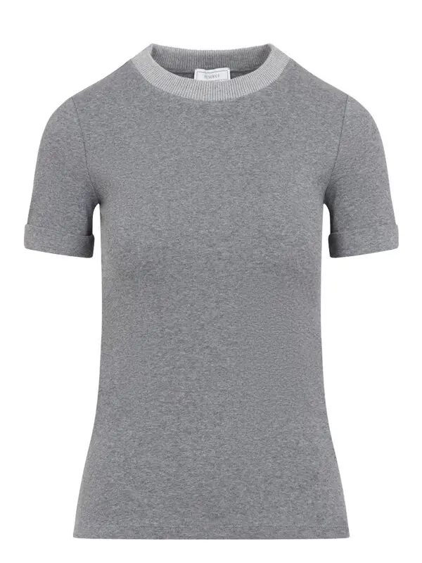 Peserico Ribbed Crewneck T-shirt With Short Sleeves - Gray