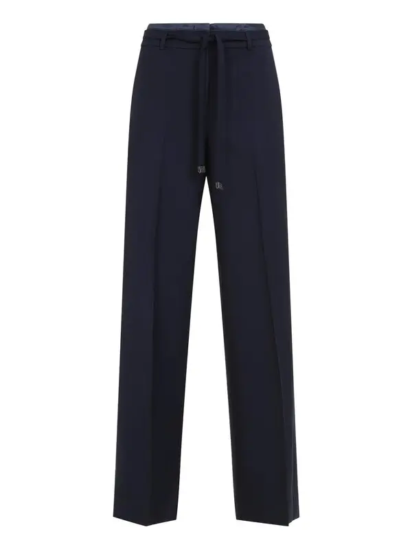Peserico Belted Straight-leg Wool Blend Twill Pants - Blue