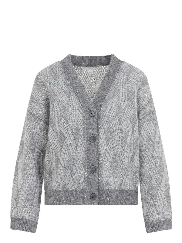 Peserico Openwork Sequined V-neck Cardigan - Gray