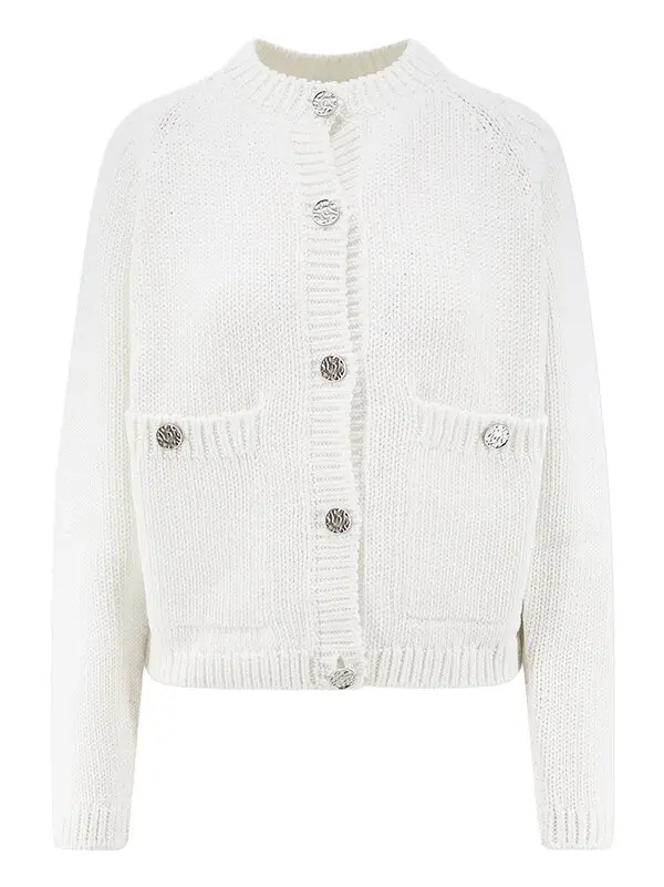 TOTEME Organic Cotton Cardigan With Hammered Metal Buttons - White
