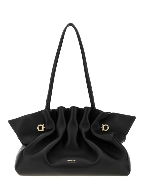 FERRAGAMO Salvatore Leather Shoulder Bag - Black