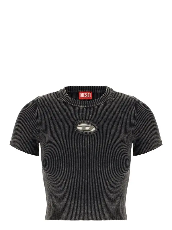 DIESEL® Ribbed Crop Top With Emblem - Multicolor