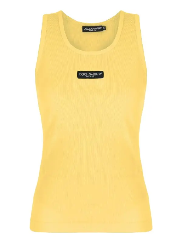 Dolce & Gabbana Ribbed Tank Top With Logo Detail - Multicolor