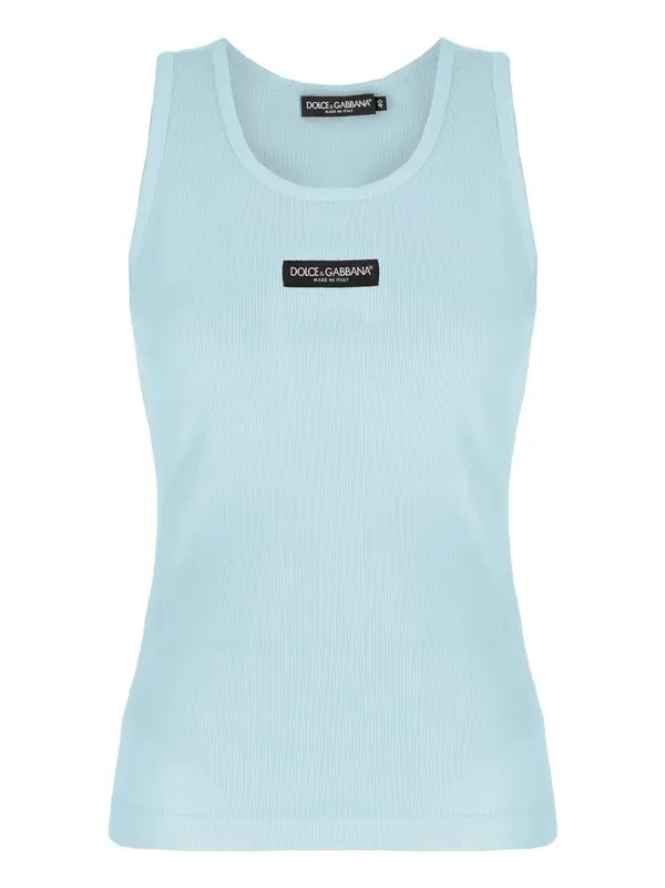 Dolce & Gabbana Ribbed Tank Top With Logo Detail - Multicolor