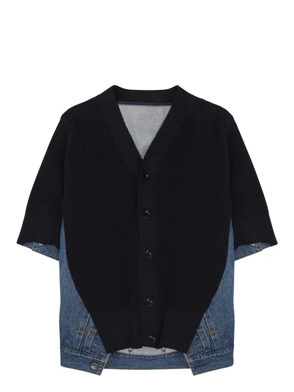 Sacai Cardigan In Denim E Maglia - Blue