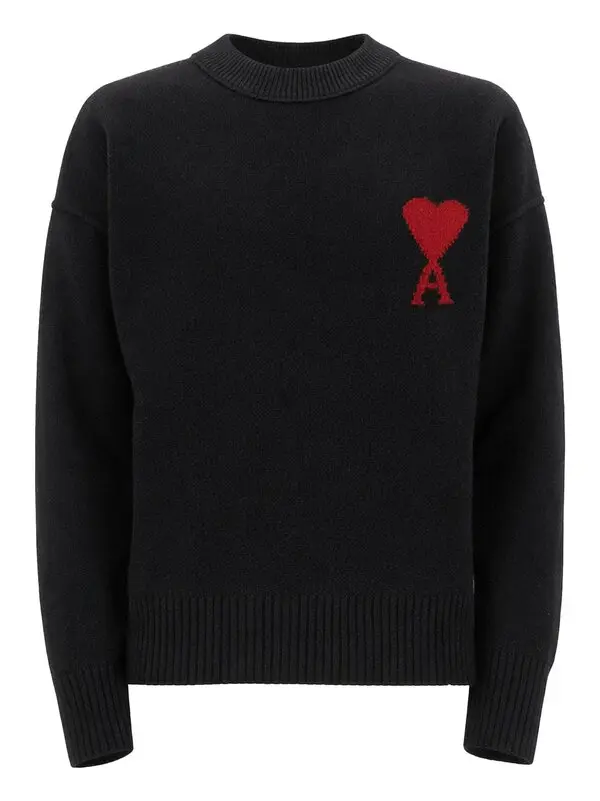AMI Paris Maglia In Lana Con Logo - Black