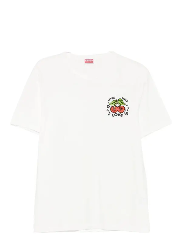 Kenzo Embroidered Crew Neck T-shirt In 100% Cotton - Bianco