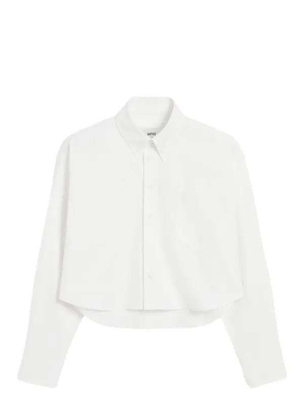 AMI Paris Cotton De Coeur Cropped Oversized Shirt - White
