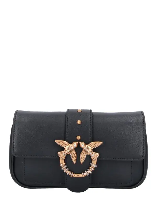 Pinko Leather-style Crossbody Handbag With Embellished Clasp - Black