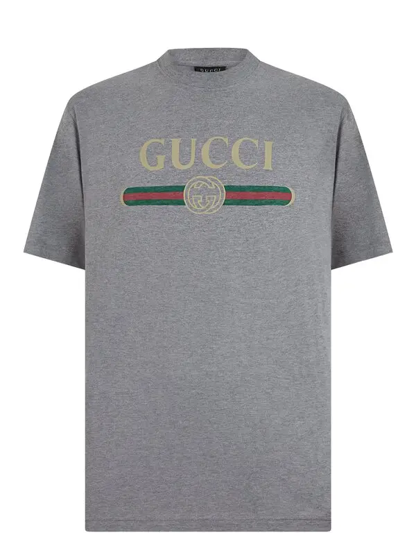 Gucci Printed Logo Cotton T-shirt For - Heather Grey