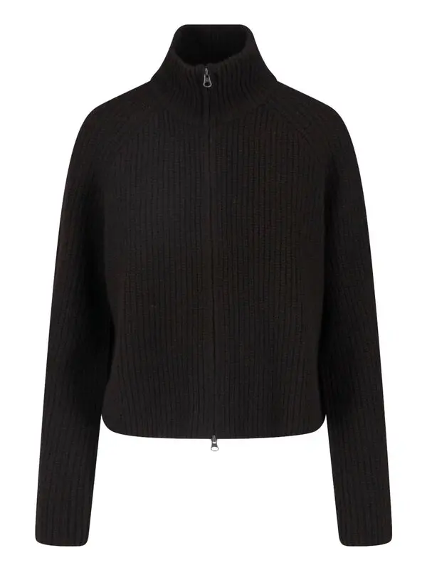 LISA YANG Cropped Zip-up Knit Jacket With Stand Collar - Brown