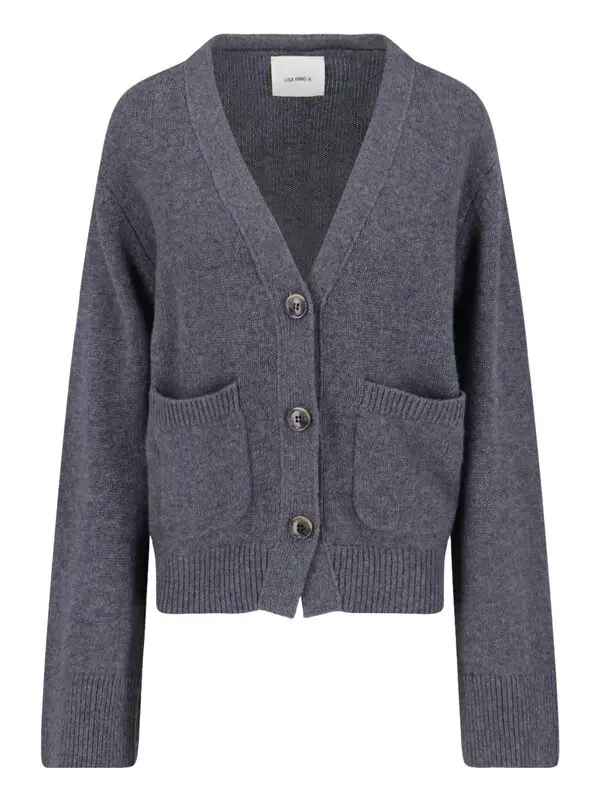 LISA YANG 100% Cashmere V-neck Cardigan With Pockets - Grey