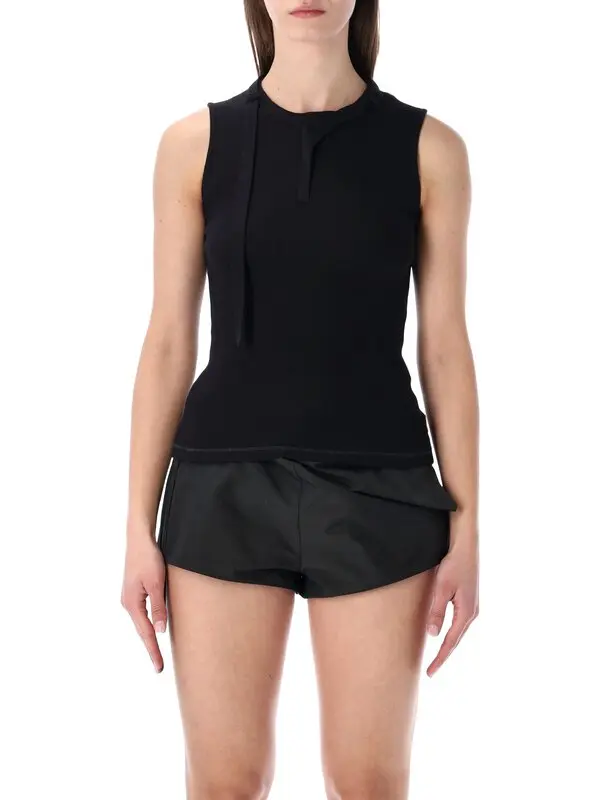 DIESEL® Sleeveless Ribbed Zip-neck Top With Long Tie Detail - Black