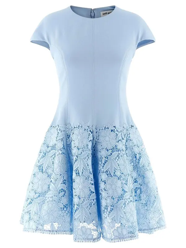 SELF-PORTRAIT Lace-trimmed Mini Dress - Blue