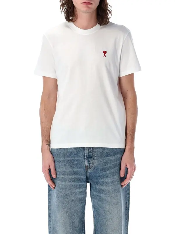 AMI Paris Organic Cotton Mini Minimalist T-shirt With Heart Logo Embroidery - Bianco